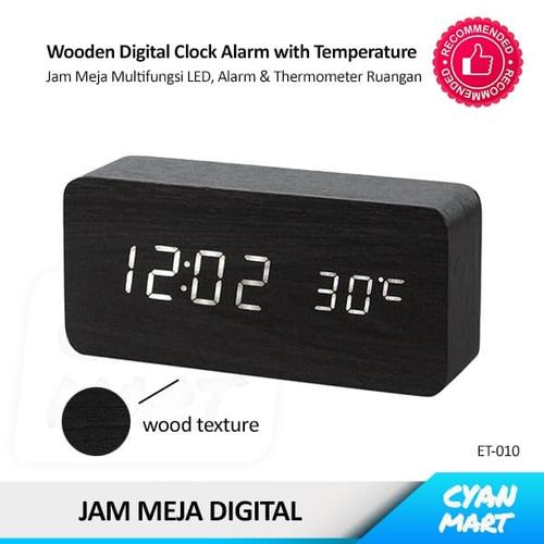 Jual Jam Meja Digital LED Motif Kayu Wooden Clock Alarm + Thermometer ...