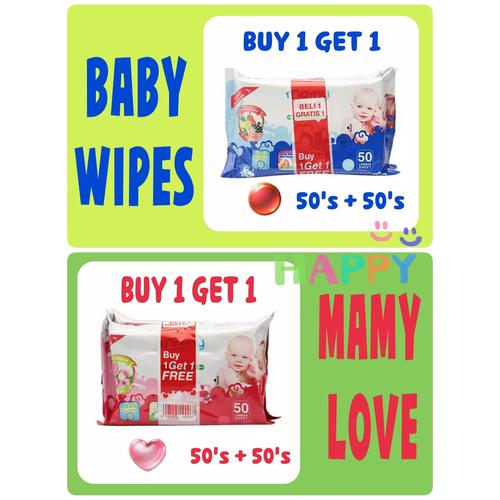 Jual Tissue Basah Mamy Love Baby Wipes Kemasan 50 sheets Buy 1 Get 1 ...