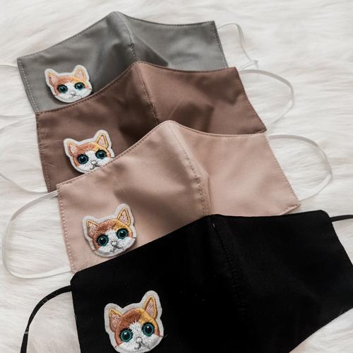 Jual masker kain bordir patch kucing oren dan kucing hitam 3 lapis ...