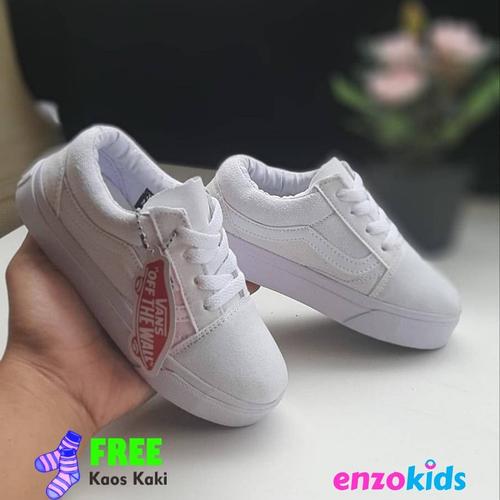Promo Sepatu Vans Anak Oldskool Full White Putih Polos Tali - 22 - Kota ...