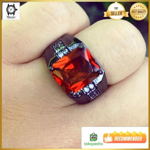 Jual Cincin Pria Akik Merah Red Ruby/Garnet Minimalis Mewah Ring Hitam ...