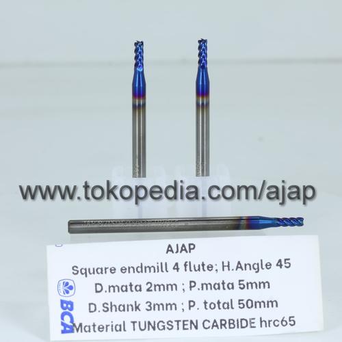 Jual Mata router bit flat ENDMILL 4FLUTE 2mm hrc65 angle45 mata CNC ...