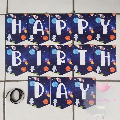 Jual Banner Bunting Flag Happy Birthday HBD Space Angkasa Rocket Planet ...
