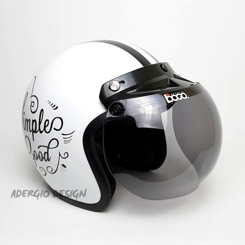Promo HELM BOGO Retro Motif Simple Is Good Putih Glossy List Hitam - JP ...