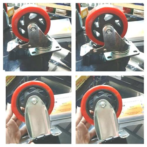 Jual roda pu merah taiwan 4" rem mati/roda pu merah doubel bearing 4 ...