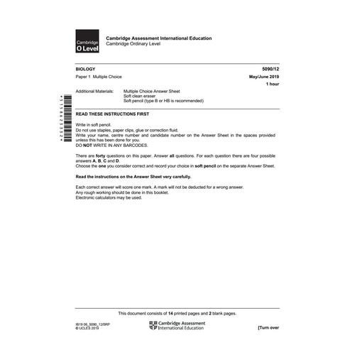 Jual O level Biology 5090 May/June past papers and mark schemes 2010 ...
