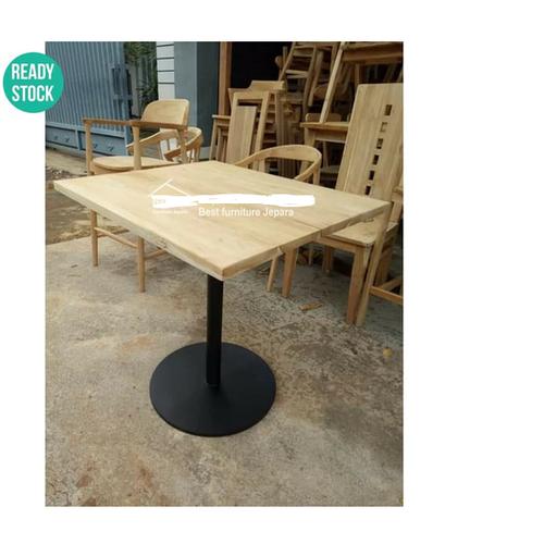 Jual meja cafe kayu jati kaki besi, meja makan resto kotak 60x60 ...