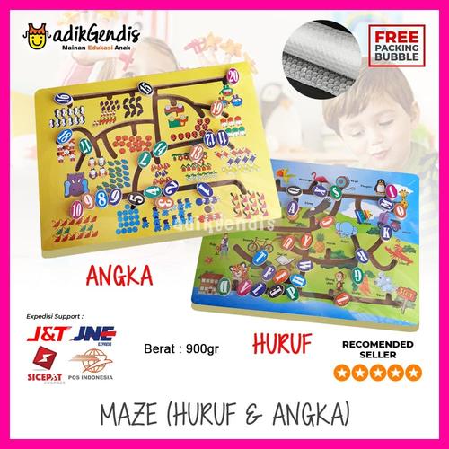Jual Maze Huruf Angka Labirin Mainan Edukasi Edukatif Kayu Balok Puzzle ...