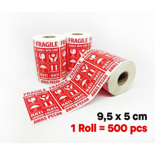 Jual Sticker Label Fragile Hati-Hati Awas Pecah 9,5x5 cm (1 roll/ 500 ...