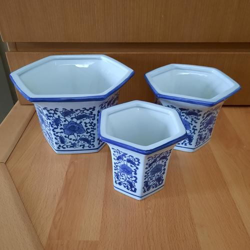 Jual Pot tanaman keramik segi enam set isi 3,ukuran diameter10cm,15cm ...