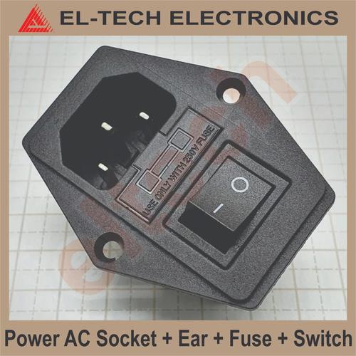 Jual Power Listrik AC Socket Soket Panel Ear Telinga + Fuse + Switch AC ...