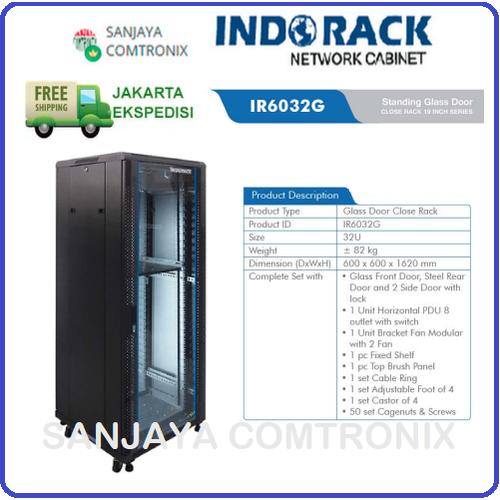 Jual Indorack IR6032G Standing Closed Rack 19" 32U Depth 600mm Glass ...