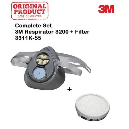 Jual 3M Masker Pernapasan Respirator 3200 dengan Filter 3311K-55 - Set ...