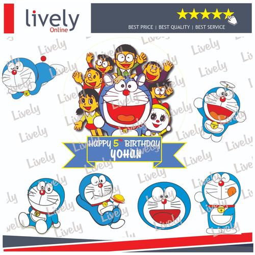 Jual Cake Topper Hiasan HBD happy birthday Custom Nama DORAEMON 01 set ...