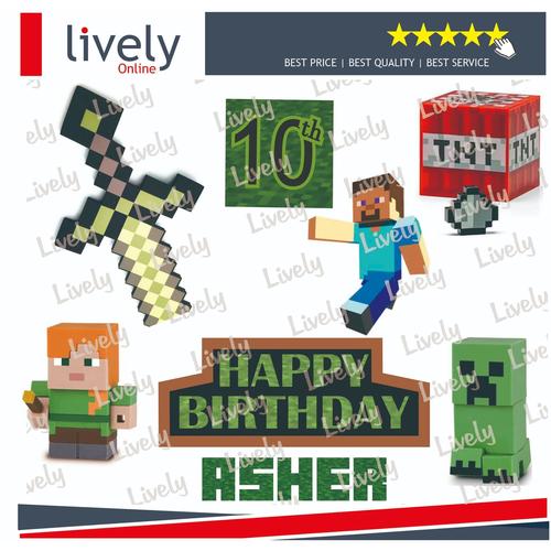 Jual Topper cake Hiasan HBD happy birthday Custom Nama MINECRAFT 02 set ...