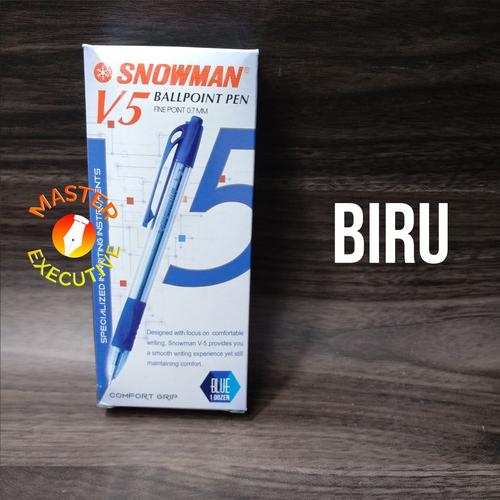 Jual Snowman V5 Blue / Biru Ballpoint 0.7 mm / Bolpen Cetak Cetek ...