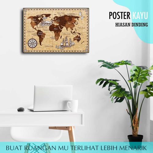 Jual Peta Dunia Poster Dinding Kayu Hiasan Dinding Minimalist Frame ...
