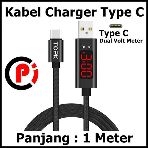 Jual TOPK Kabel Charger USB Type C Braided 3A 1Meter with Voltage Arus ...