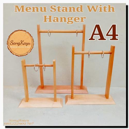 Jual Menu Stand With Hanger A4 gantungan menu wood stand display menu ...