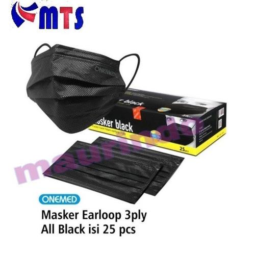 Jual Onemed Masker Hitam 3 Ply Earloop Black Surgical Mask Masker ...