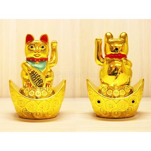 Jual Patung Kucing Hoki Lucky Cat 15cm Sedang Yuan Bao Qian Uang Emas ...
