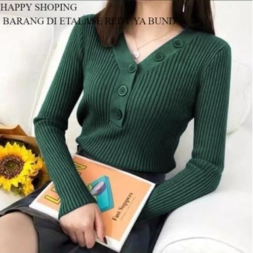 Jual Atasan Wanita Rajut Halus Slim Fit DALIS BUTTON - EMERALD - Kota ...