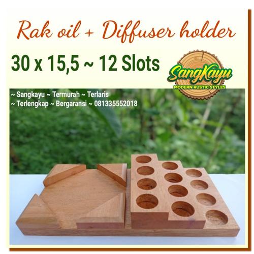 Jual Rak oil kayu 30x15cm 12 slot essential oil air humidi diffuser ...