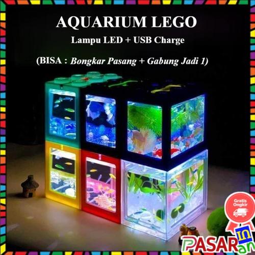 Jual Aquarium Mini Ikan Cupang LED USB Akrilik Model LEGO - Akuarium ...