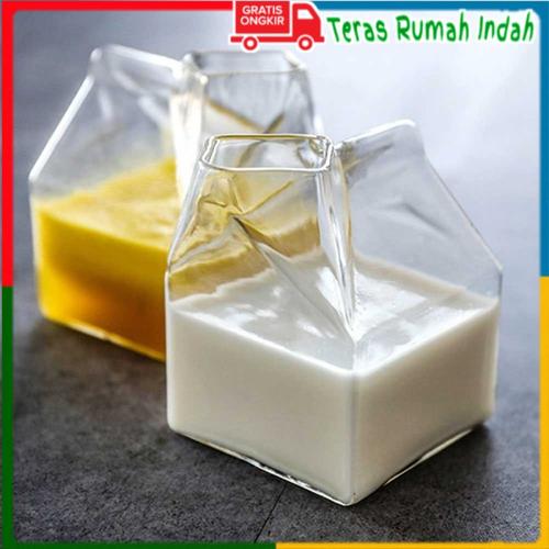 Jual Gelas Kaca Estetik Susu Lucu Unik - Gelas Bentuk Kotak Susu Milk ...