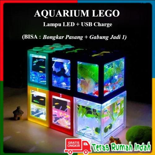 Jual Aquarium Mini Ikan Cupang LED USB Akrilik Model LEGO - Akuarium ...
