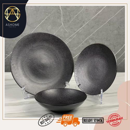 Jual PIRING KERAMIK MAKAN HITAM SET MOTIF ASPAL ELEGANT MEWAH TAHAN ...