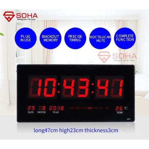 Jual Jam Dinding Digital Layar Besar 47 x 23 cm LED CLOCK WALL 4622 ...
