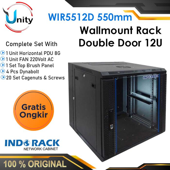 Jual Wallmount Rack Double Door 12U Rack Server Indorack WIR5512D Rack ...