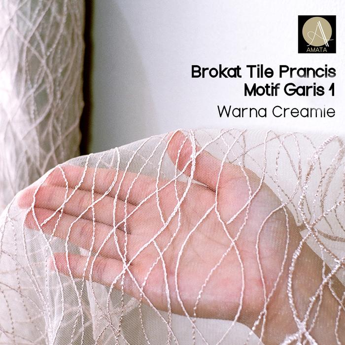 Jual 1/2 meter Kain Brokat Brukat Tile Prancis Kebaya Motif Garis Cream ...