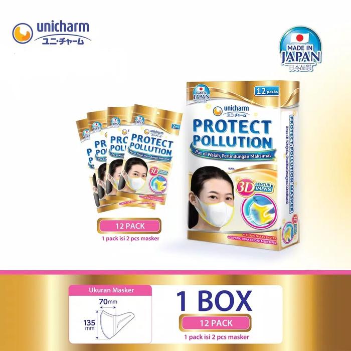 Jual UNICHARM MASK PROTECT POLUTION 3D (1 Box isi 24) Masker Unicharm ...