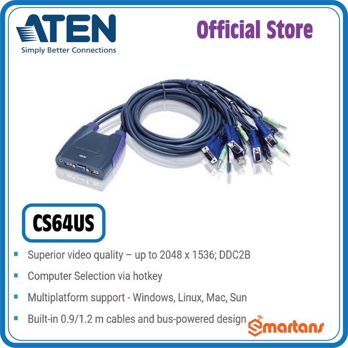 Promo Aten CS64US - 4-Port USB VGA/Audio Cable KVM Switch Cicil 0% 3x ...