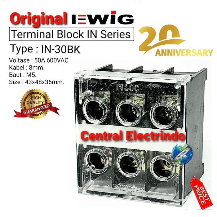 Jual Terminal Block Din Rail EWIG IN-30BK 3P 50A - Kota Tangerang ...