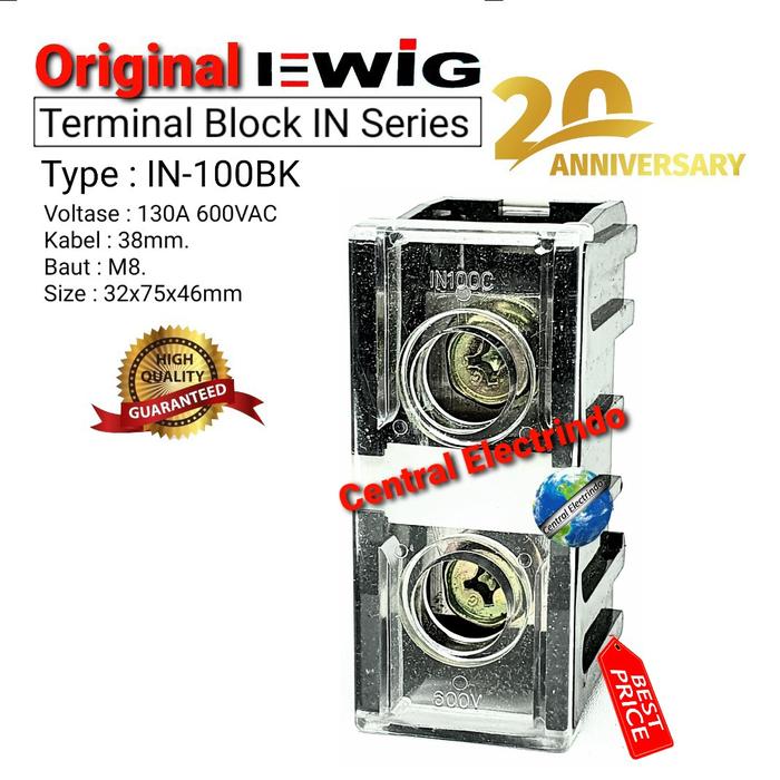 Jual Terminal Block Din Rail EWIG IN-100BK 1P 130A - Kota Tangerang - central electrindo | Tokopedia