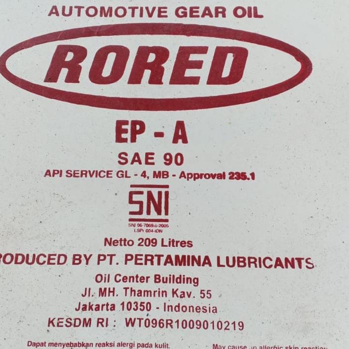 Jual oli OIL oli Oli pertamina RORED EP-A SAE 90 DRUM 209LT MESIN ...