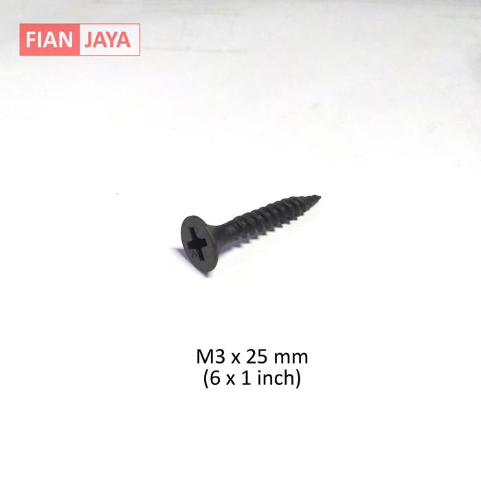 Jual Skrup M3 x 25 mm sekrup 6 x 1 inch baut skrub drywall gypsum ...
