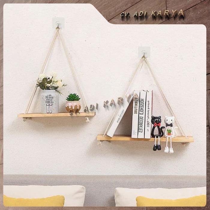 Jual Ambalan Tali Kayu Dekorasi Dinding Kamar Hiasan Gantung Rak Bunga ...