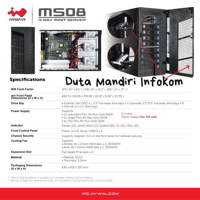 Jual InWin IW-MS08 8-Bay Mini Server Tower Chassis + PSU Flex 315W Mini ...