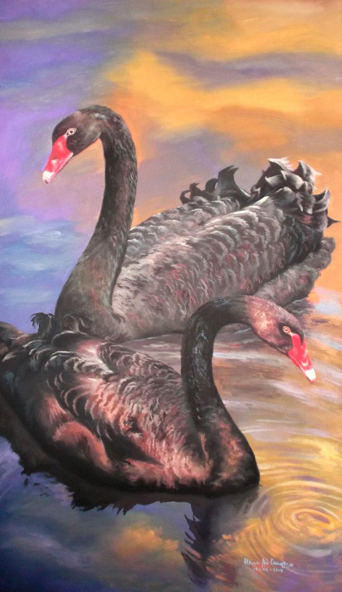 Jual Lukisan pesona Sepasang Angsa hitam karya seni tinggi - Kota ...