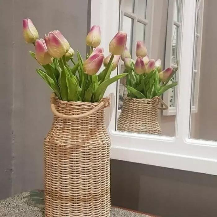 Jual Keranjang Anyaman rotan Vas bunga guci Rak Bunga vas bunga botol ...