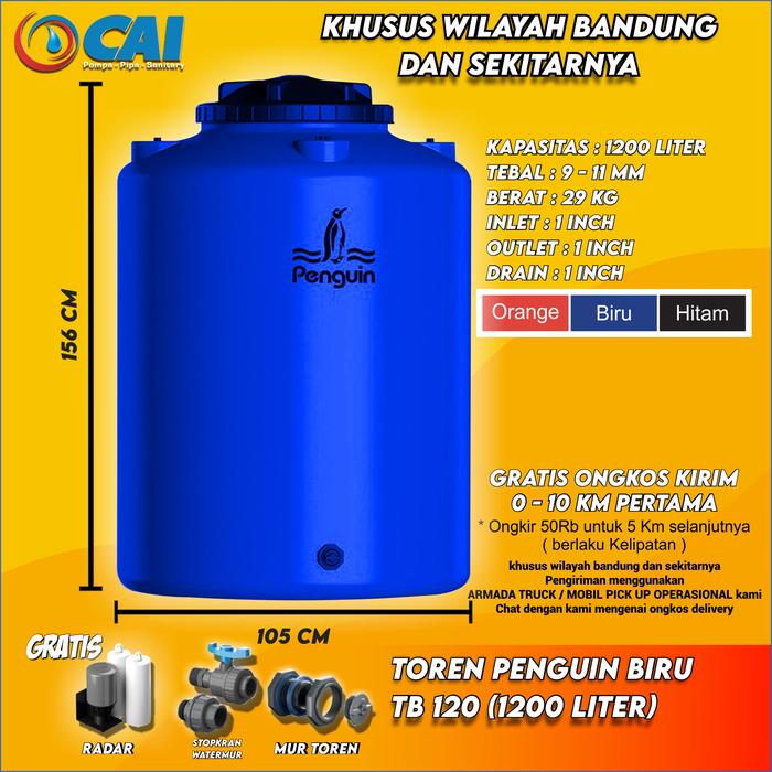 Promo TOREN TANGKI AIR - PENGUIN - TB120 - 1200 LITER - BIRU - Kab ...
