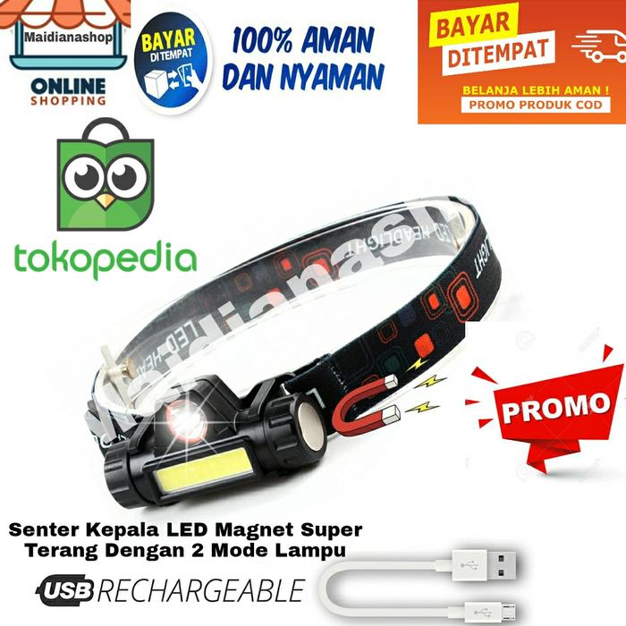 Jual Senter Kepala Mini Head Lamp Led COB Rechargeable Plus Magnet ...