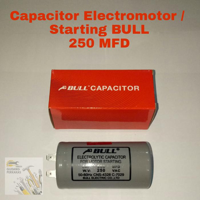 Jual BULL Capacitor Elektromotor 250 Mfd / Capasitor Starting Motor 250 ...
