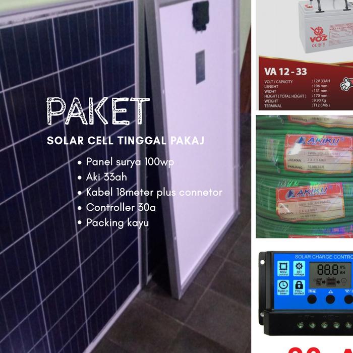 Jual paket solar cell solar panel panel surya 100wp 33ah tinggal colok ...