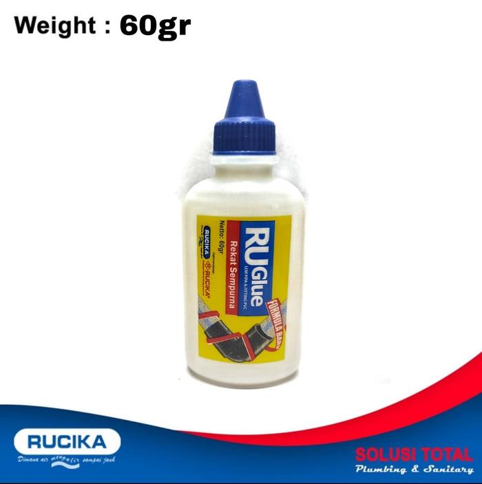 Jual Lem Botol Rucika Ruglue Pipa pralon PVC 60gr Perekat Pipa 60 Gram ...