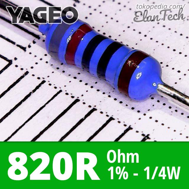 Jual Resistor Yageo 820R 1/4W 1% 0.25W 1/4 W 820 Ohm ElanTech - Jakarta ...